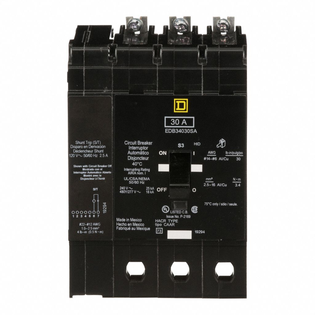 SQUARE D Miniature Circuit Breaker: 30 A, 277/480V AC, Three Phase, 18kA at 277/480V AC - 2JWR3 ...