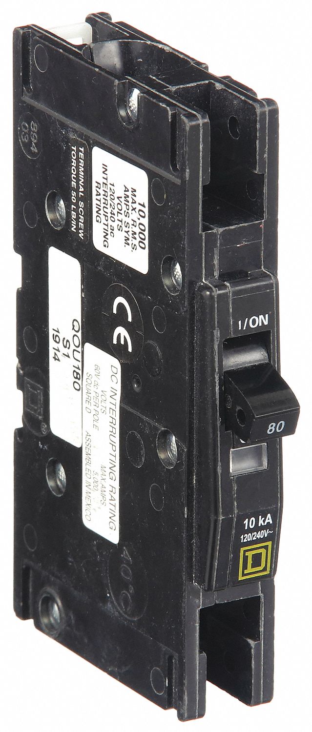 SQUARE D, 80 A, 120/240V AC, Miniature Circuit Breaker - 2JWX2|QOU180 - Grainger