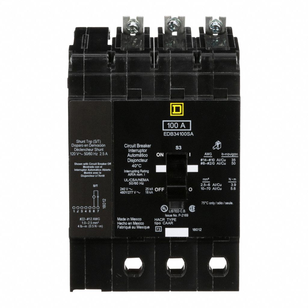 SQUARE D, 100 A, 277/480V AC, Miniature Circuit Breaker - 2JWY5 ...