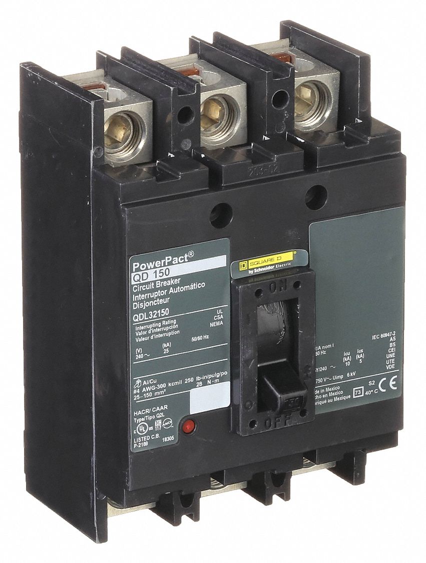 150 A Amps, 25kA at 240V AC, Molded Case Circuit Breaker - 2JXG2|QDL32150 - Grainger