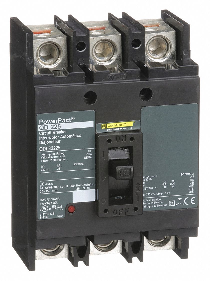 SQUARE D Molded Case Circuit Breaker, 225 Amps, Number of Poles 3 ...