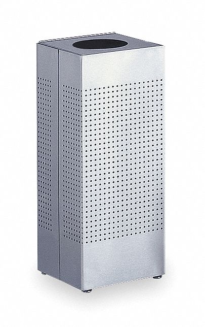 Fire-Resistant Trash Can, 10 gal, Stationary, Square, Metal, Silver ...