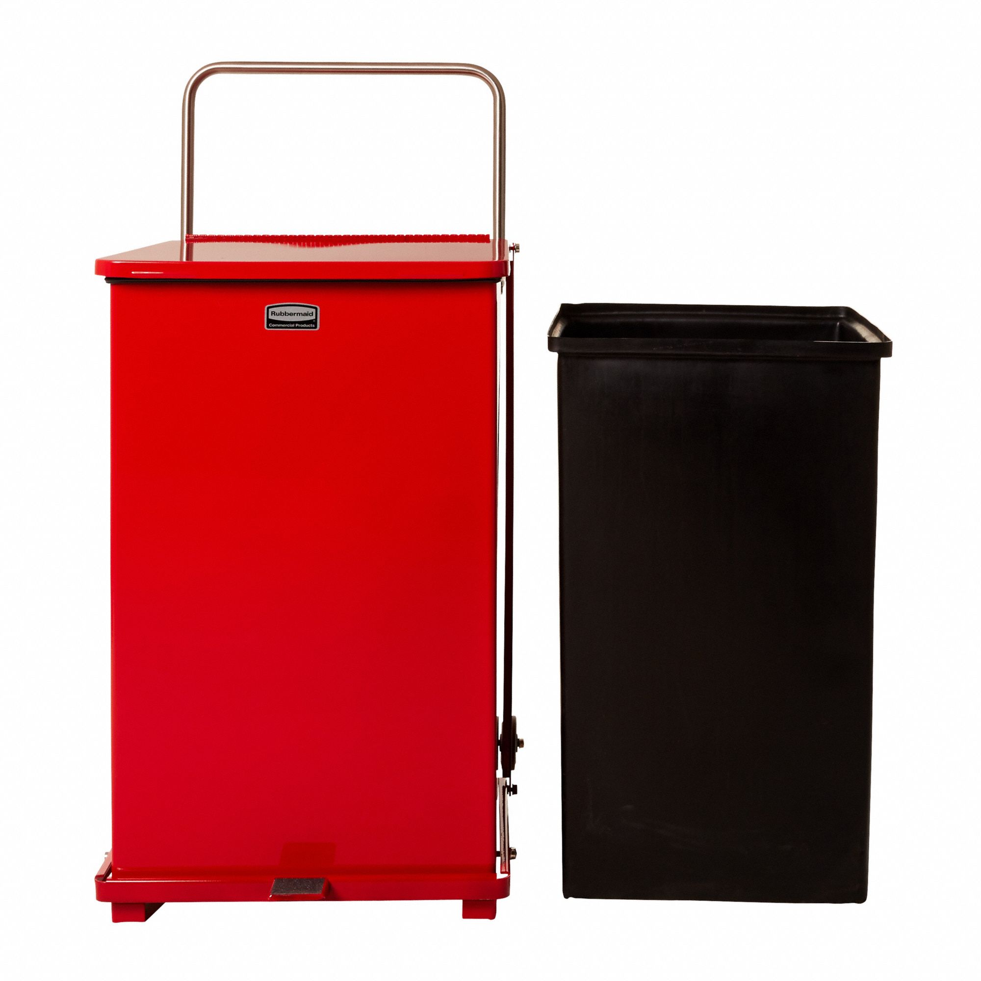 RUBBERMAID COMMERCIAL PRODUCTS Step Can, 40 gal, Wheeled, Square, Metal ...