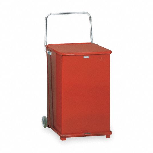 Step Can, 40 gal, Wheeled, Square, Metal, Red - Grainger