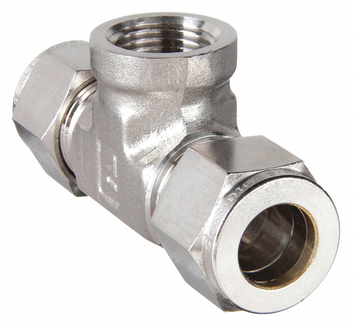 PARKER, 1/2 in OD 1/2 in OD x 3/8 in Pipe Fitting Size, Stainless Steel ...