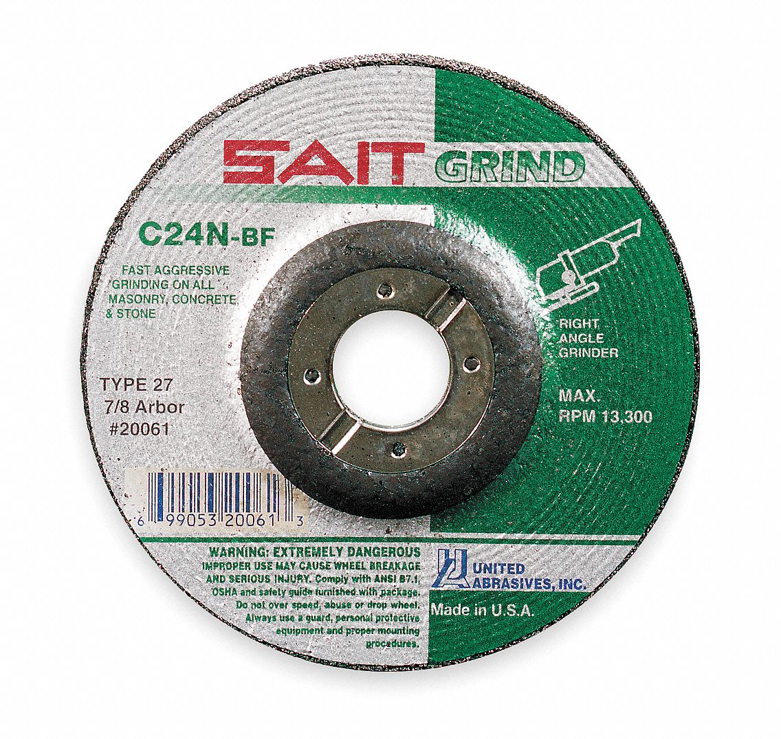 SAIT, Type 27, 4 1/2" x 1/4" x 7/8", Depressed Center Grinding Wheel ...