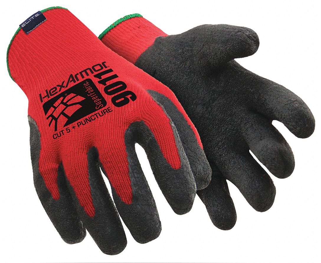 HEXARMOR Coated Gloves: S ( 7 ), ANSI Cut Level A7, Palm, Dipped, Latex, Rough, Red, 1 PR ...