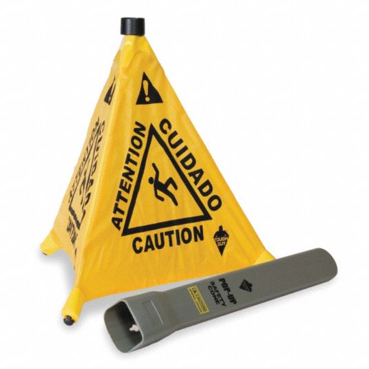 Folding Safety Cone, Caution Multilingual, 19 in Width - Grainger
