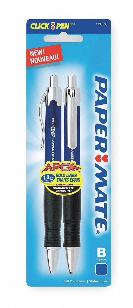 Ballpoint Pen, Barrel Material Plastic, Barrel Color Black, PK 2 - Grainger