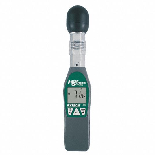 EXTECH Heat Stress Monitor: 1.6 in Globe Dia., 0° to 80°C, ±4°F/2°C, 0 ...