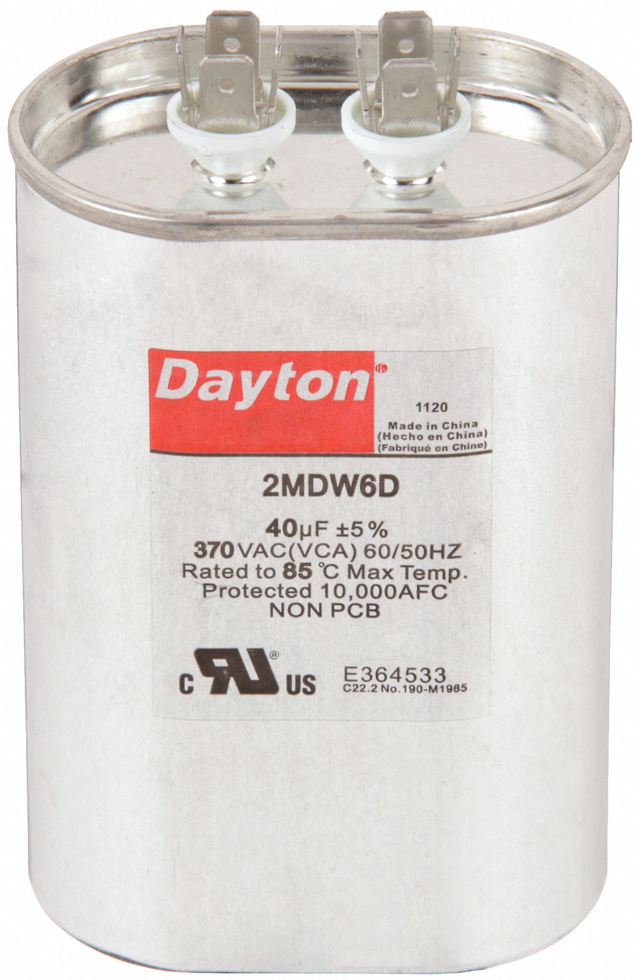 DAYTON, Oval, 370V AC, Motor Run Capacitor - 2MDW6|2MDW6 - Grainger