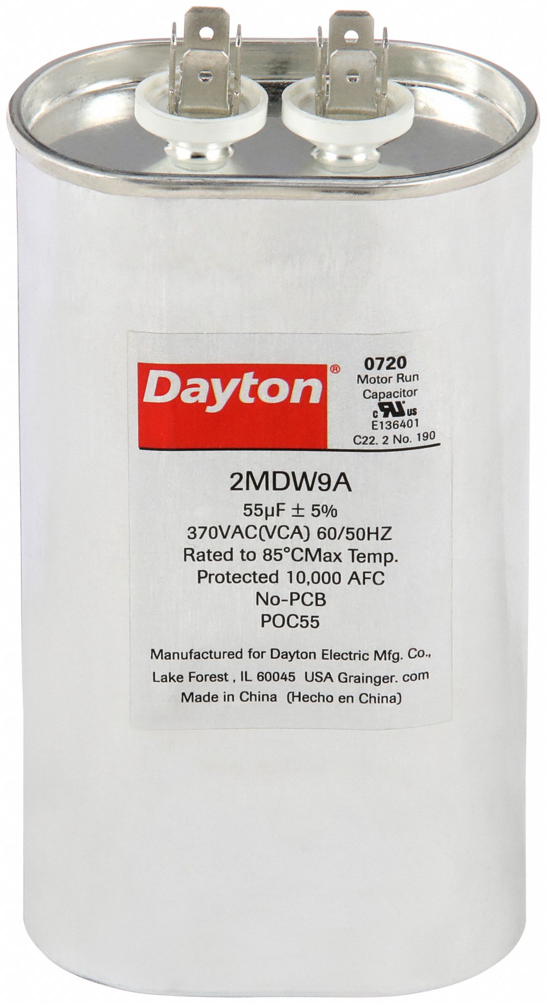 DAYTON, Oval, 370V AC, Motor Run Capacitor - 2MDW9|2MDW9 - Grainger