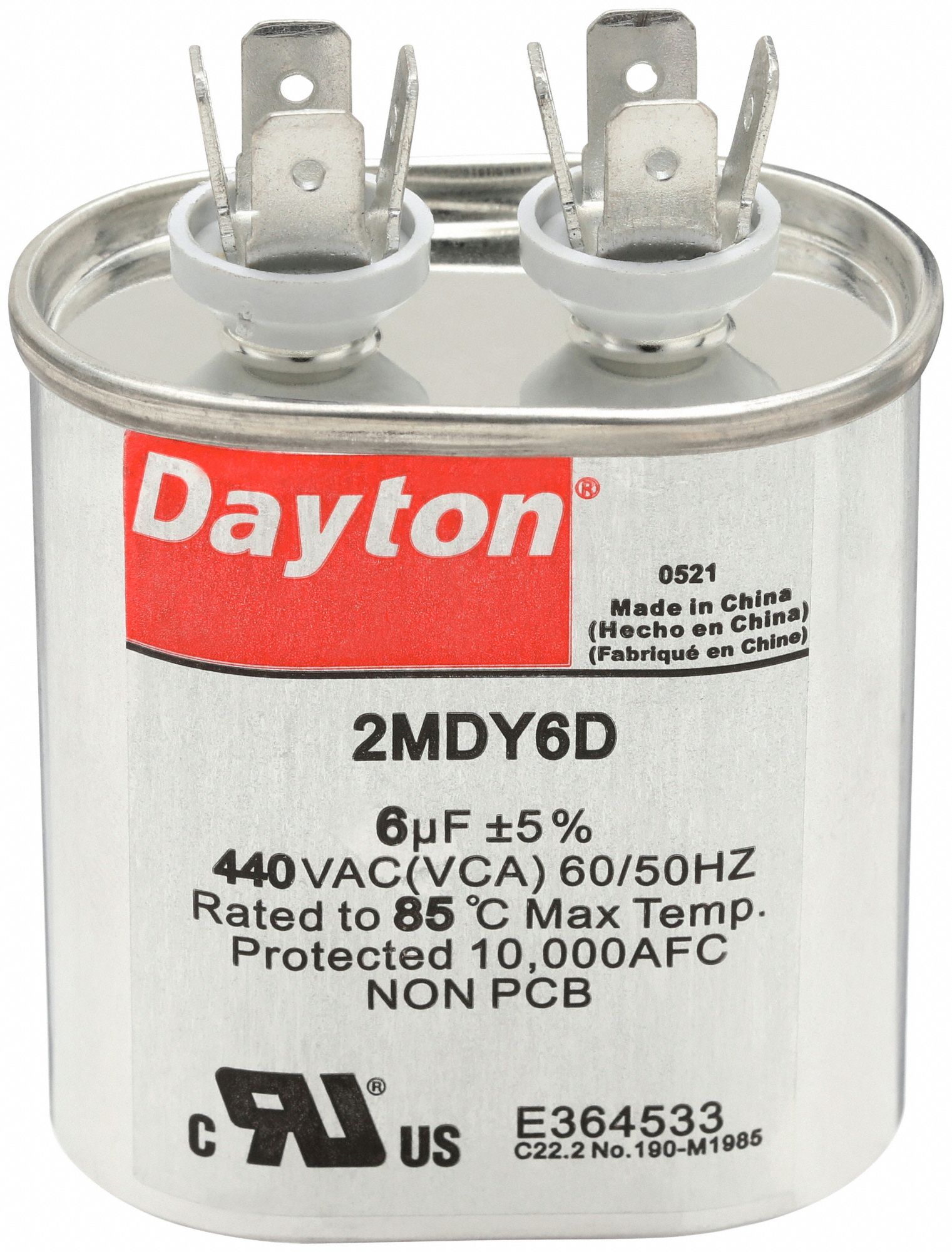 DAYTON, Oval, 440V AC, Motor Run Capacitor - 2MDY6|2MDY6 - Grainger