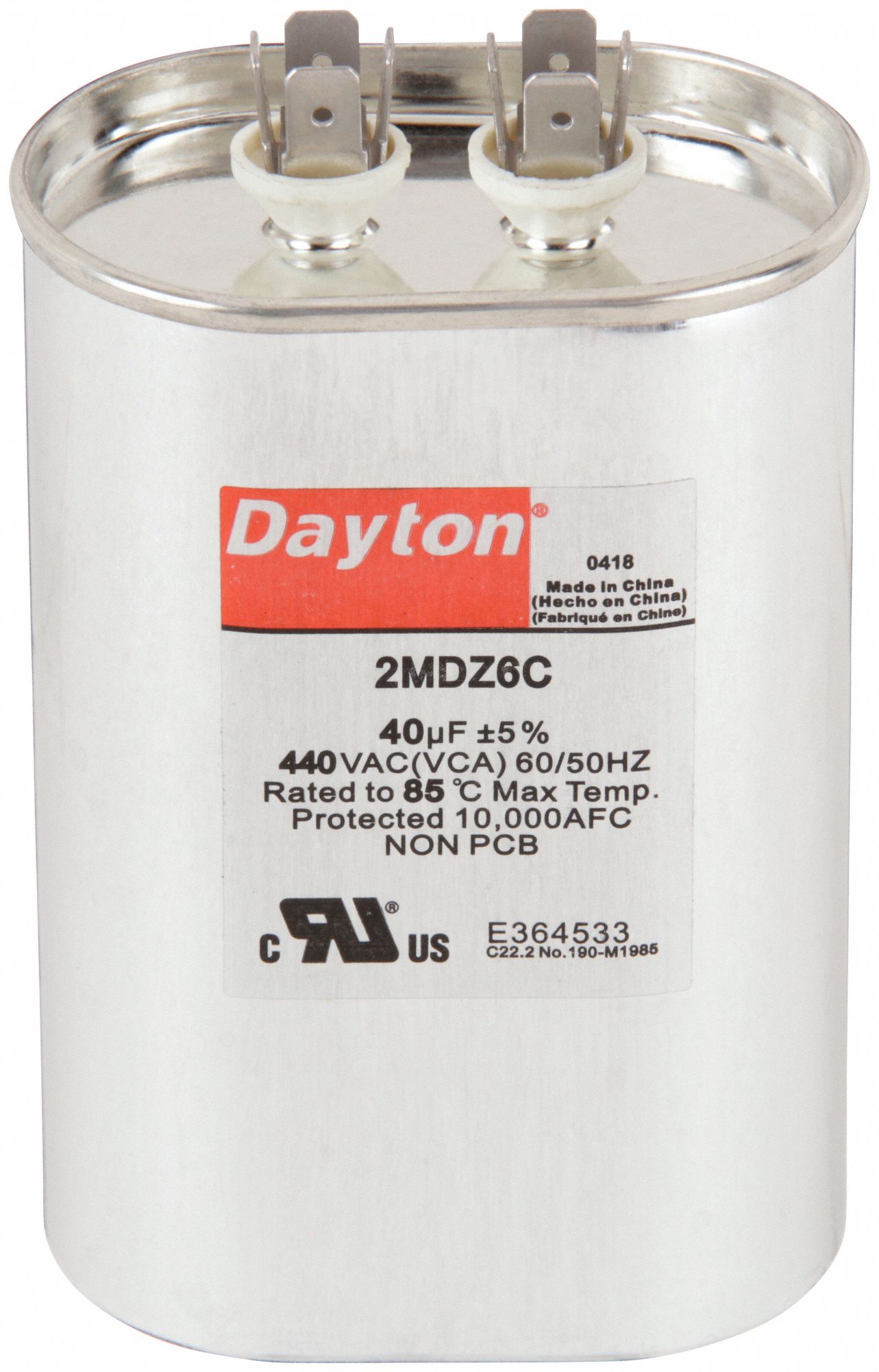 DAYTON, Oval, 440V AC, Motor Run Capacitor - 2MDZ6|2MDZ6 - Grainger