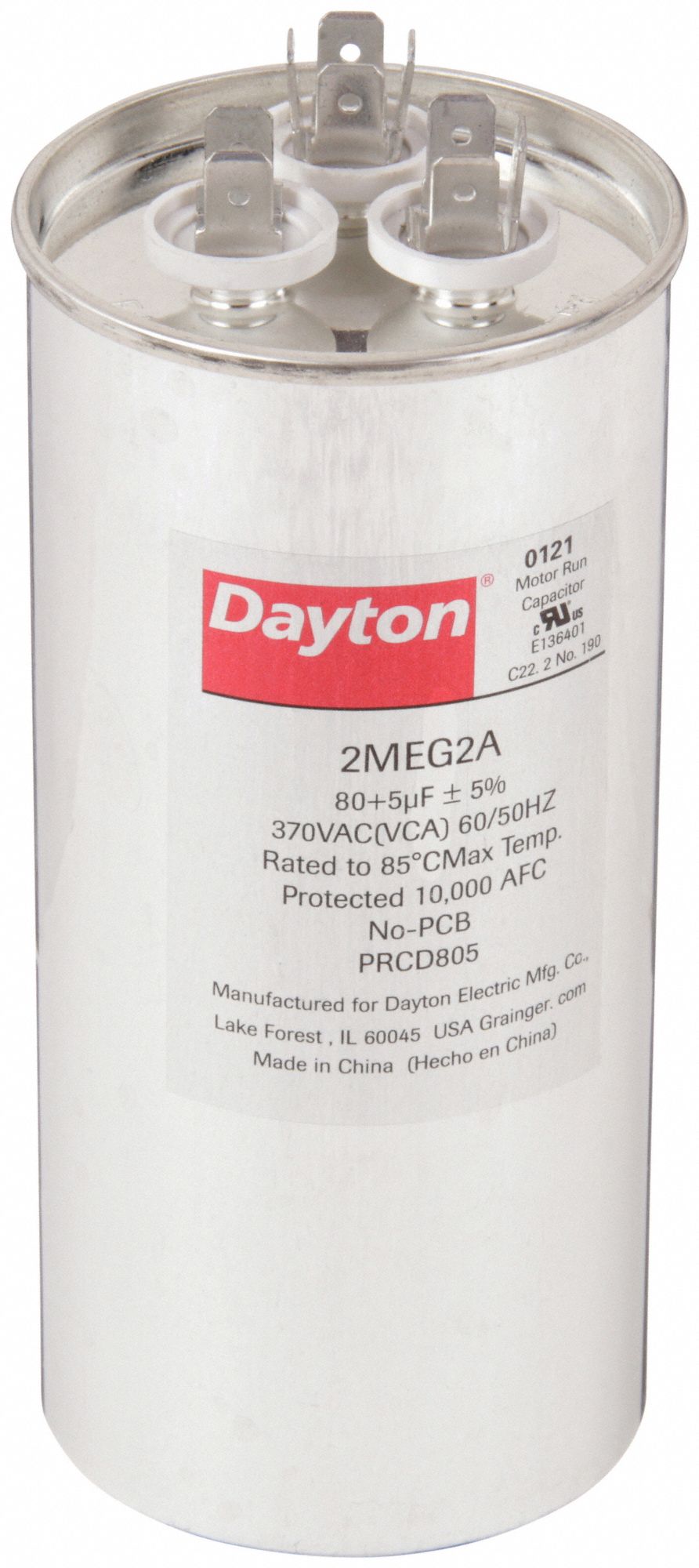 DAYTON, Round, 370V AC, Motor Dual Run Capacitor - 2MEG2|2MEG2 - Grainger
