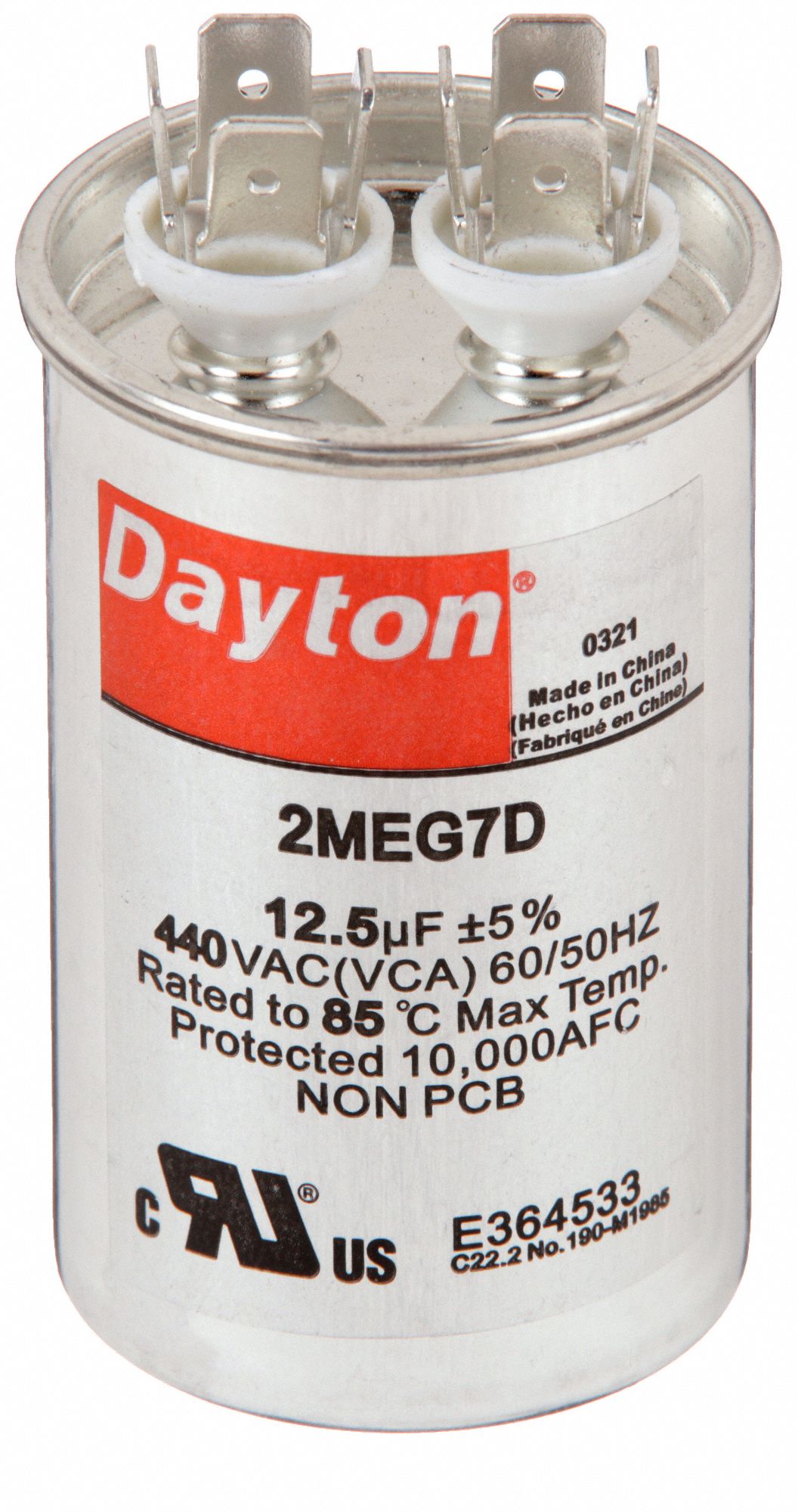 DAYTON, Round, 440V AC, Motor Run Capacitor - 2MEG7|2MEG7 - Grainger