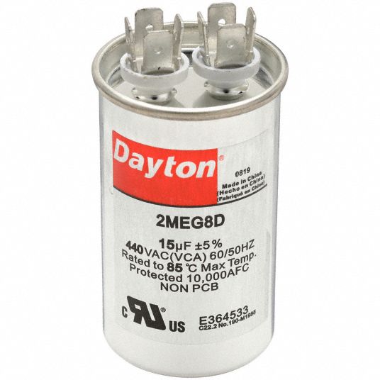 DAYTON, Round, 440V AC, Motor Run Capacitor - 2MEG8|2MEG8 - Grainger