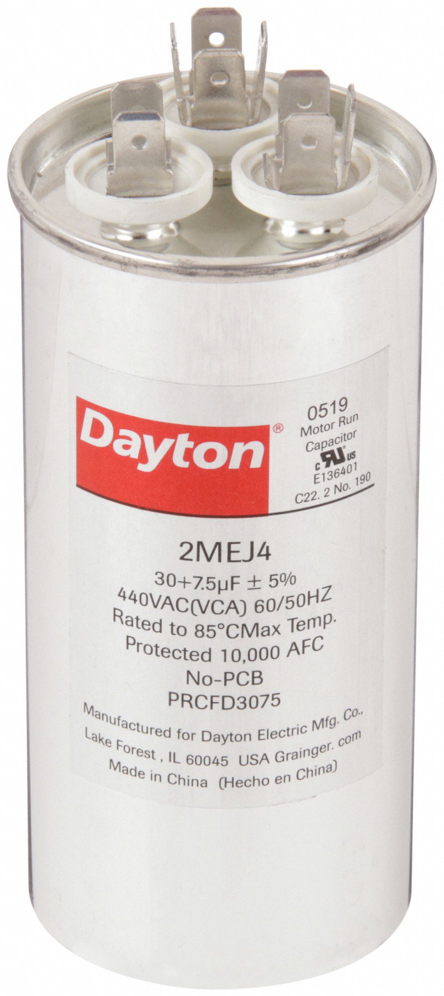 DAYTON, Round, 440V AC, Motor Dual Run Capacitor - 2MEJ4|2MEJ4 - Grainger
