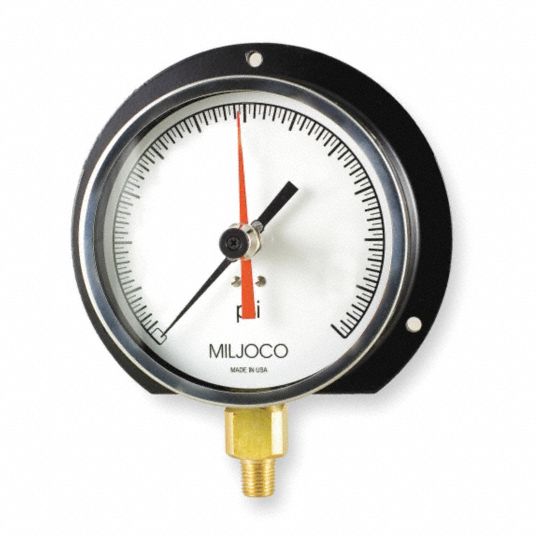 MILJOCO Pressure Gauge, 0 to 200 psi Range, 1/4 in MNPT, ±0.50% Gauge ...