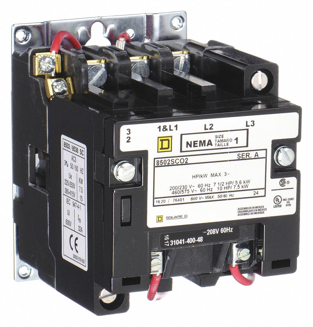 SQUARE D NEMA MAGNETIC CONTACTOR, NON-REVERSING, 3 POLES, NEMA SIZE 1 ...