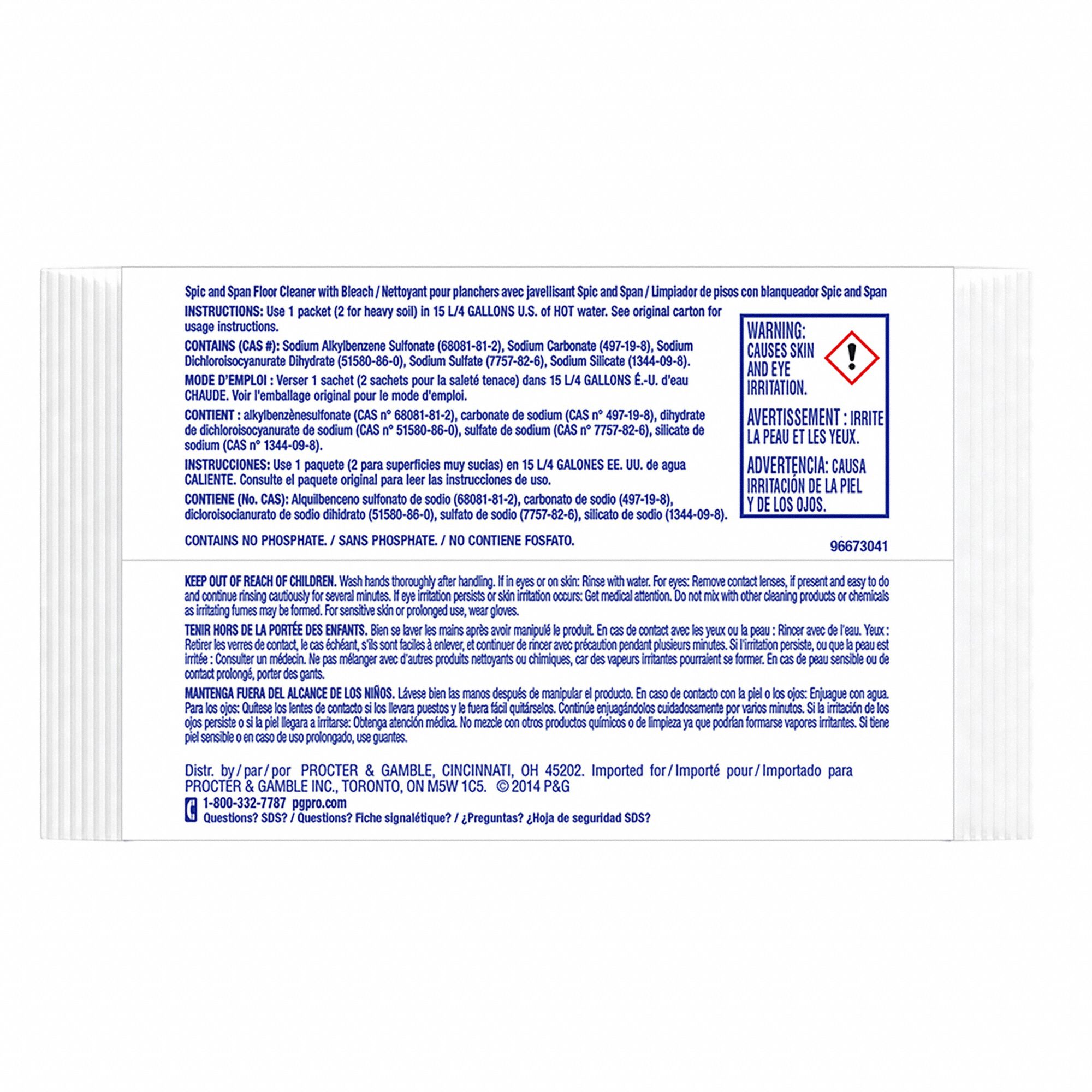 SPIC AND SPAN Bleach Floor Cleaner: Packet, 2.2 oz Container Size ...