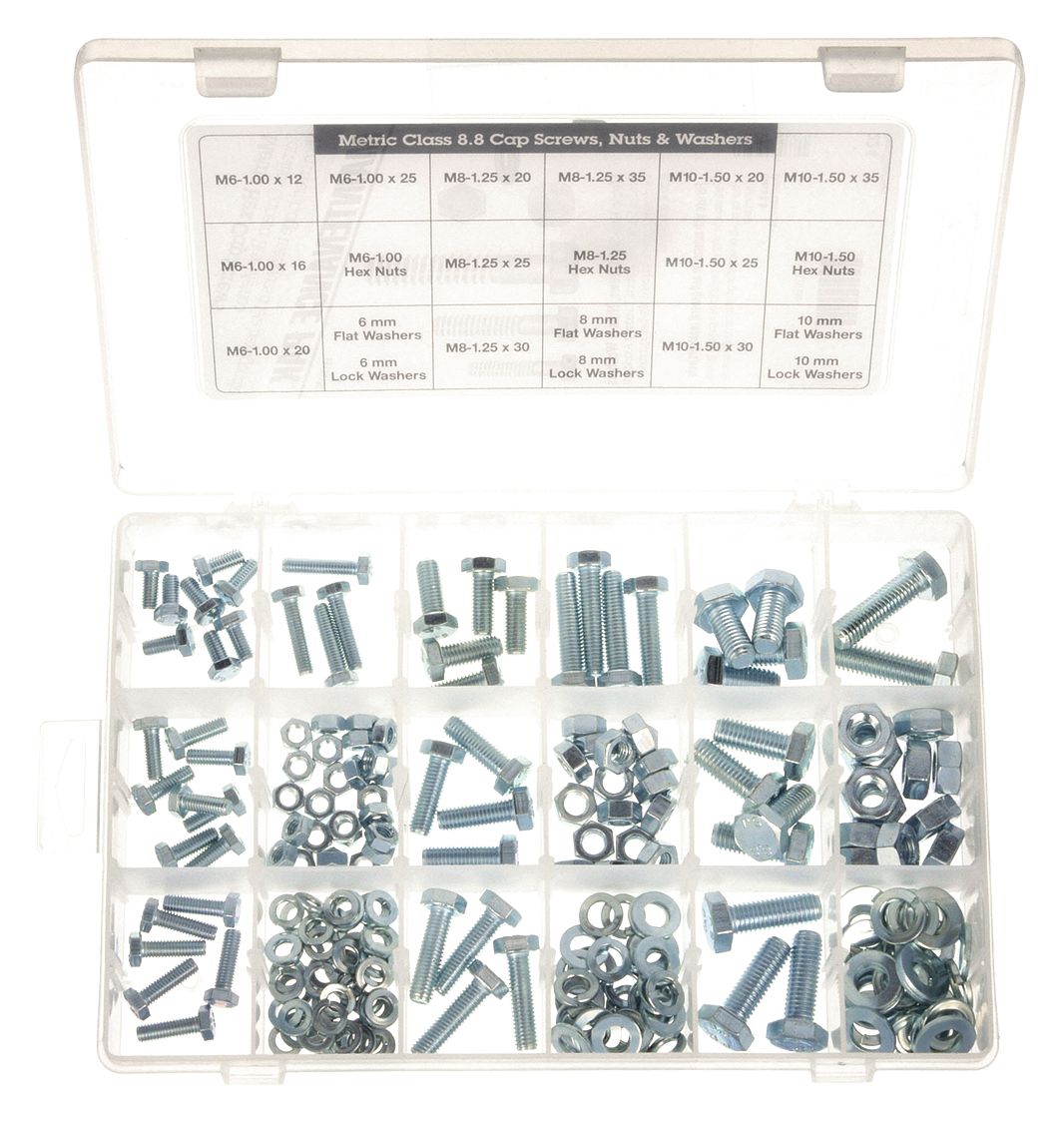 Hex Head Cap Screw, Nut, and Washer Assortment - Grainger