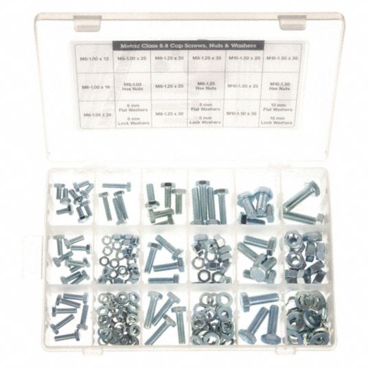 Hex Head Cap Screw, Nut, and Washer Assortment - Grainger
