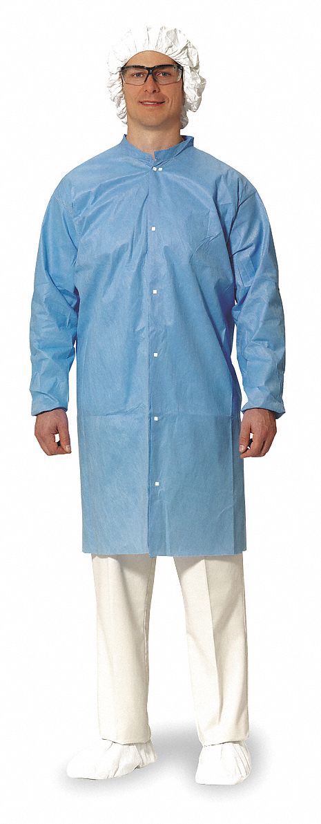 Disposable Cleanroom Frock, L, Blue, PK 30 - Grainger