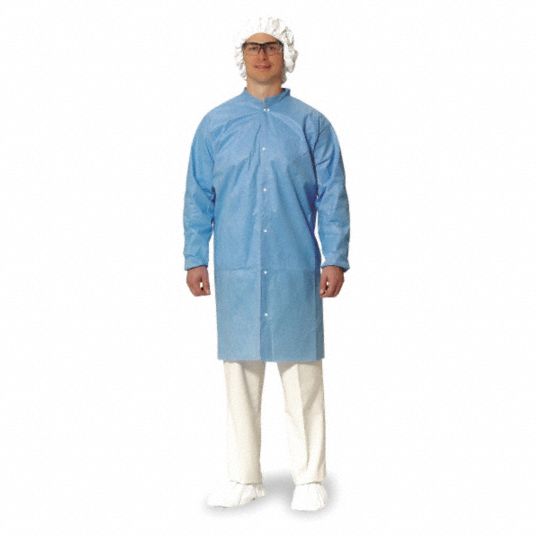 Disposable Cleanroom Frock, L, Blue, PK 30 - Grainger