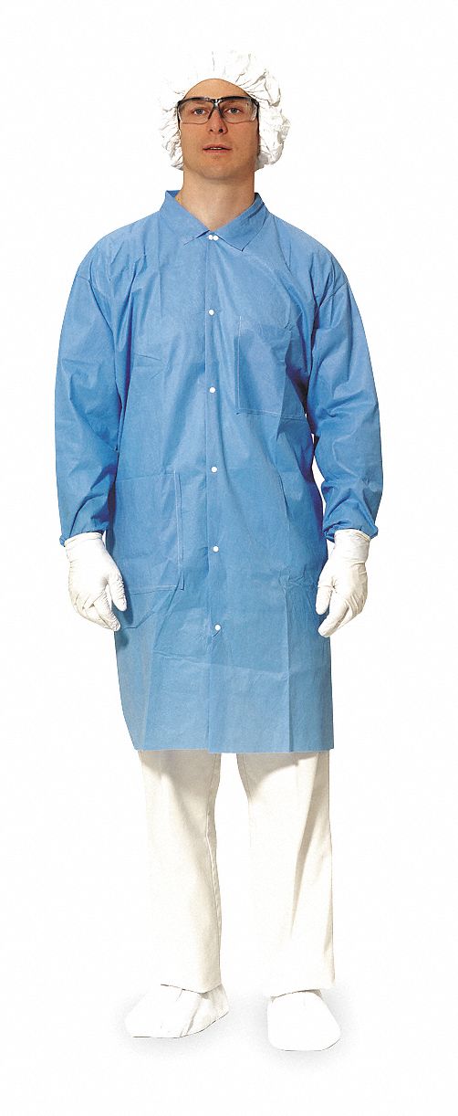 Disposable Cleanroom Coat, M, Blue, PK 30 - Grainger