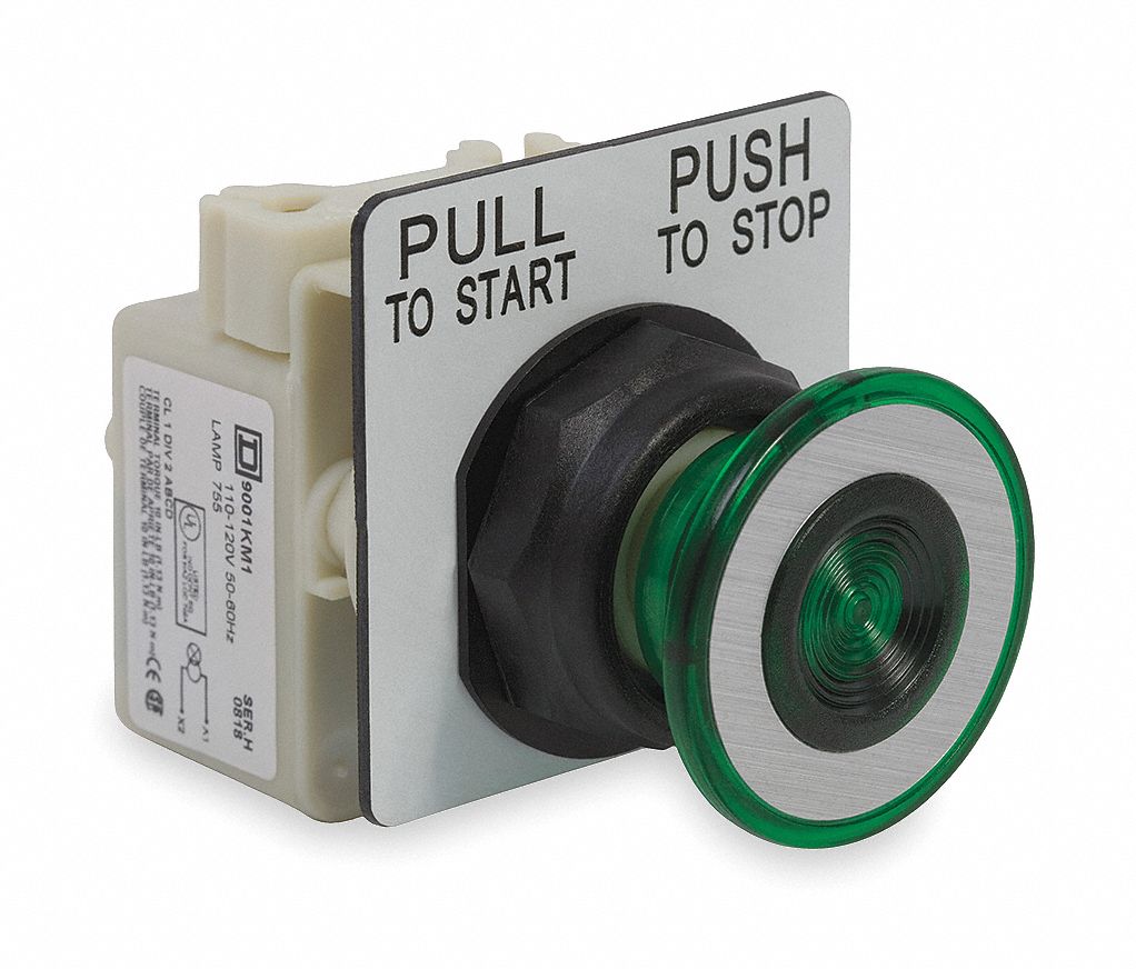 SCHNEIDER ELECTRIC, Green, 30 mm Mounting Size, Mushroom Head Push ...