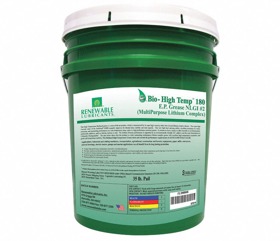RENEWABLE LUBRICANTS Grasa para Presiones Extremas Bio-180 Verde Cubeta ...