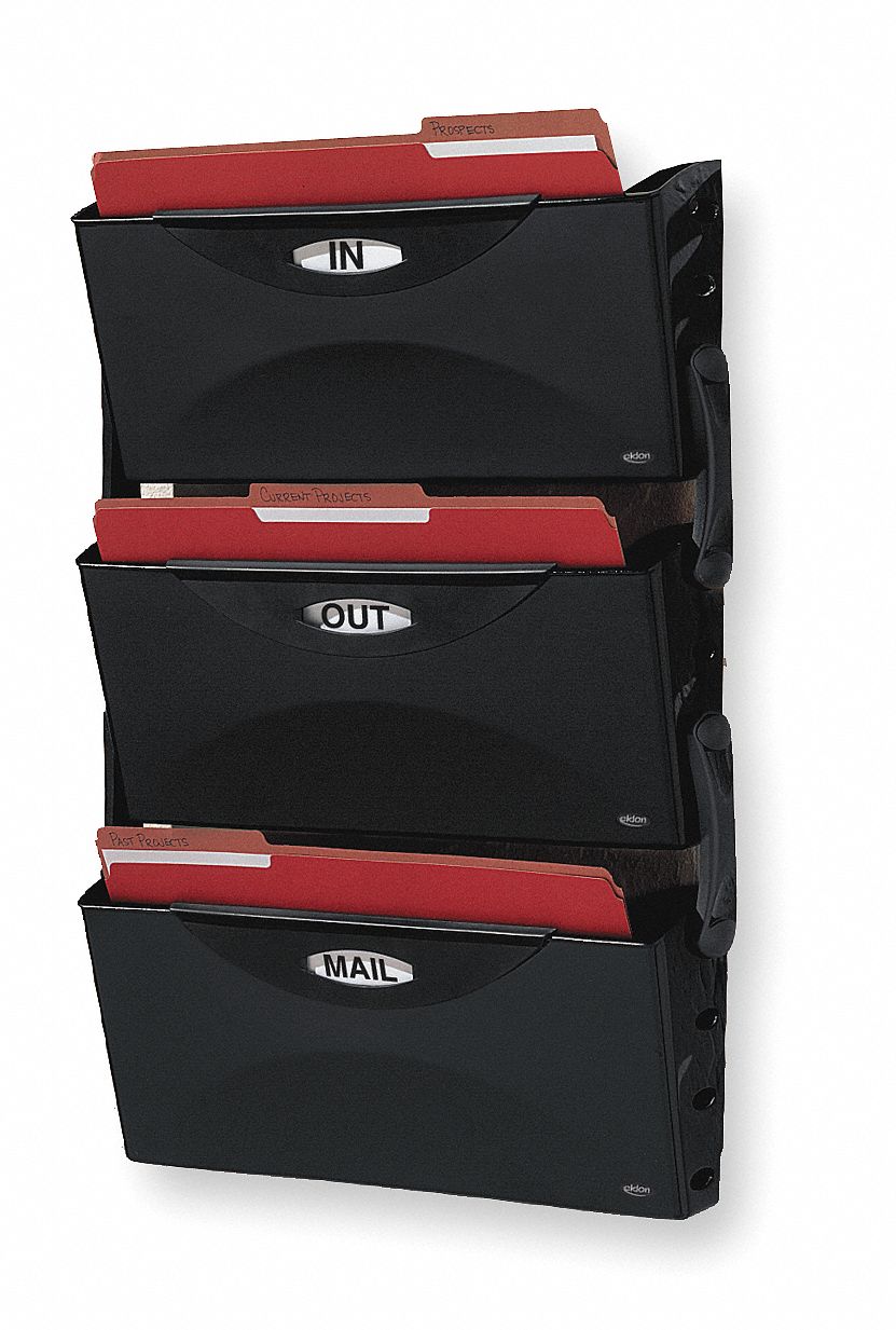 16 7/16 in x 3 7/8 in x 13 in Plastic Wall File, Black - Grainger