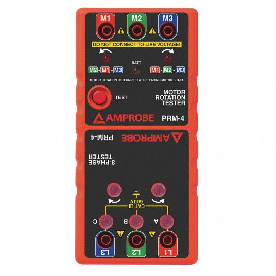 Phase And Motor Rotation Tester, 100 to 600V AC Voltage Range - Grainger