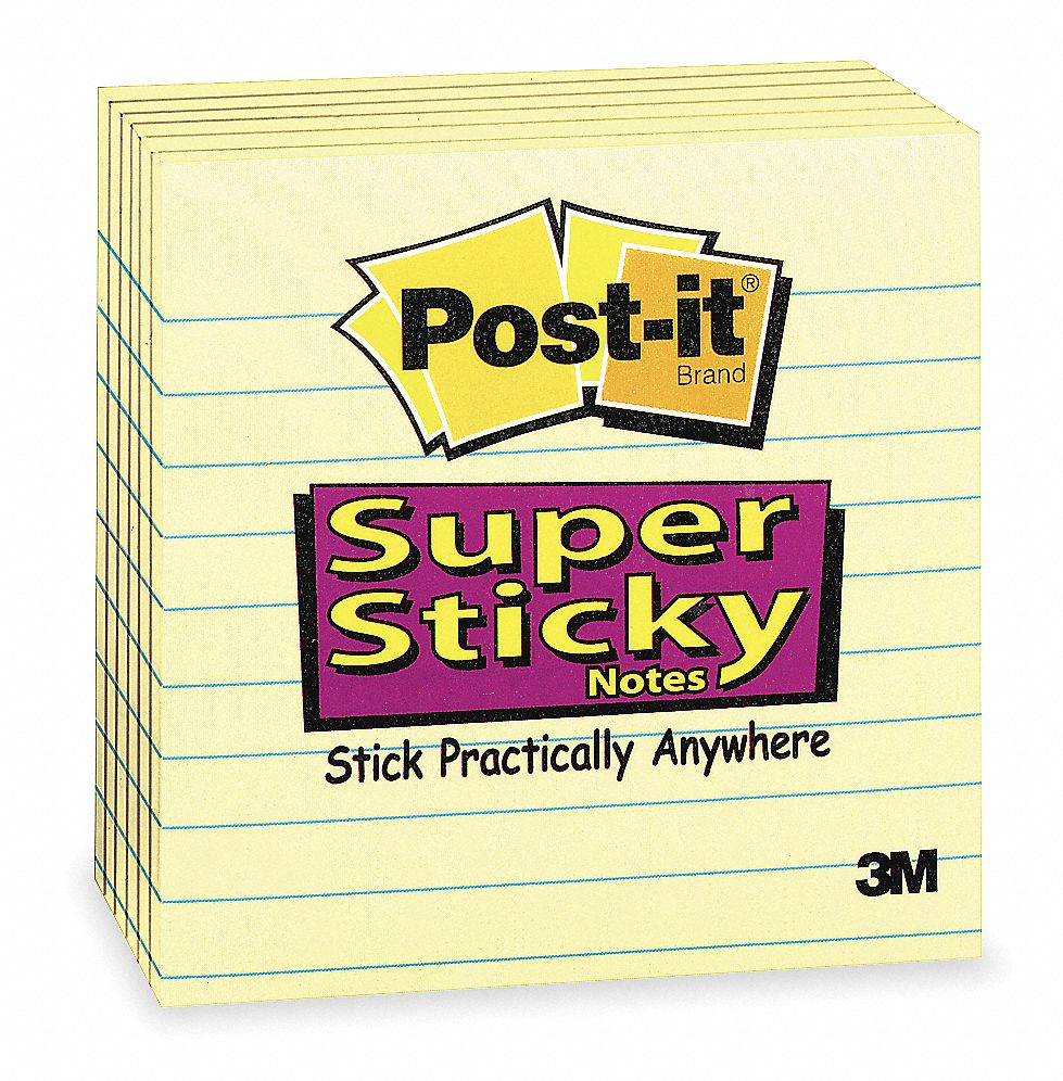 POST-IT, Yellow, Super Sticky, Sticky Notes - 2NU78|675-6SSCY - Grainger