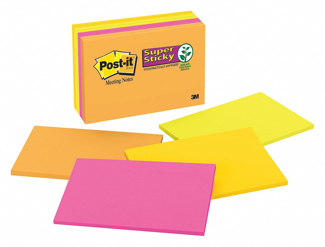 POST-IT, Assorted Pastel, Super Sticky, Sticky Notes - 2NU83|6445-SSP ...