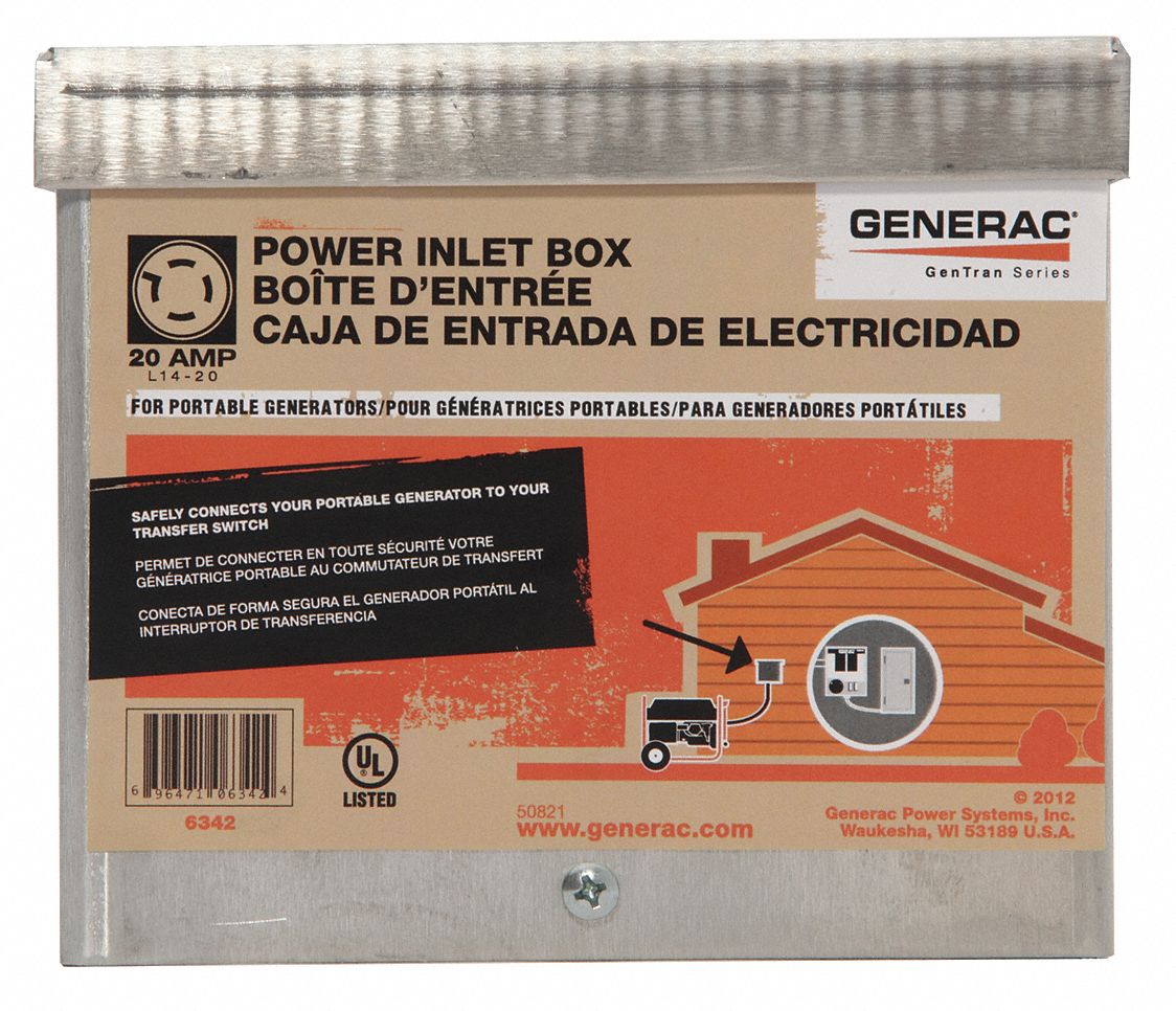 GENERAC Power Inlet Box, Wall, Corrosion Resistant Aluminum, L14-20 ...