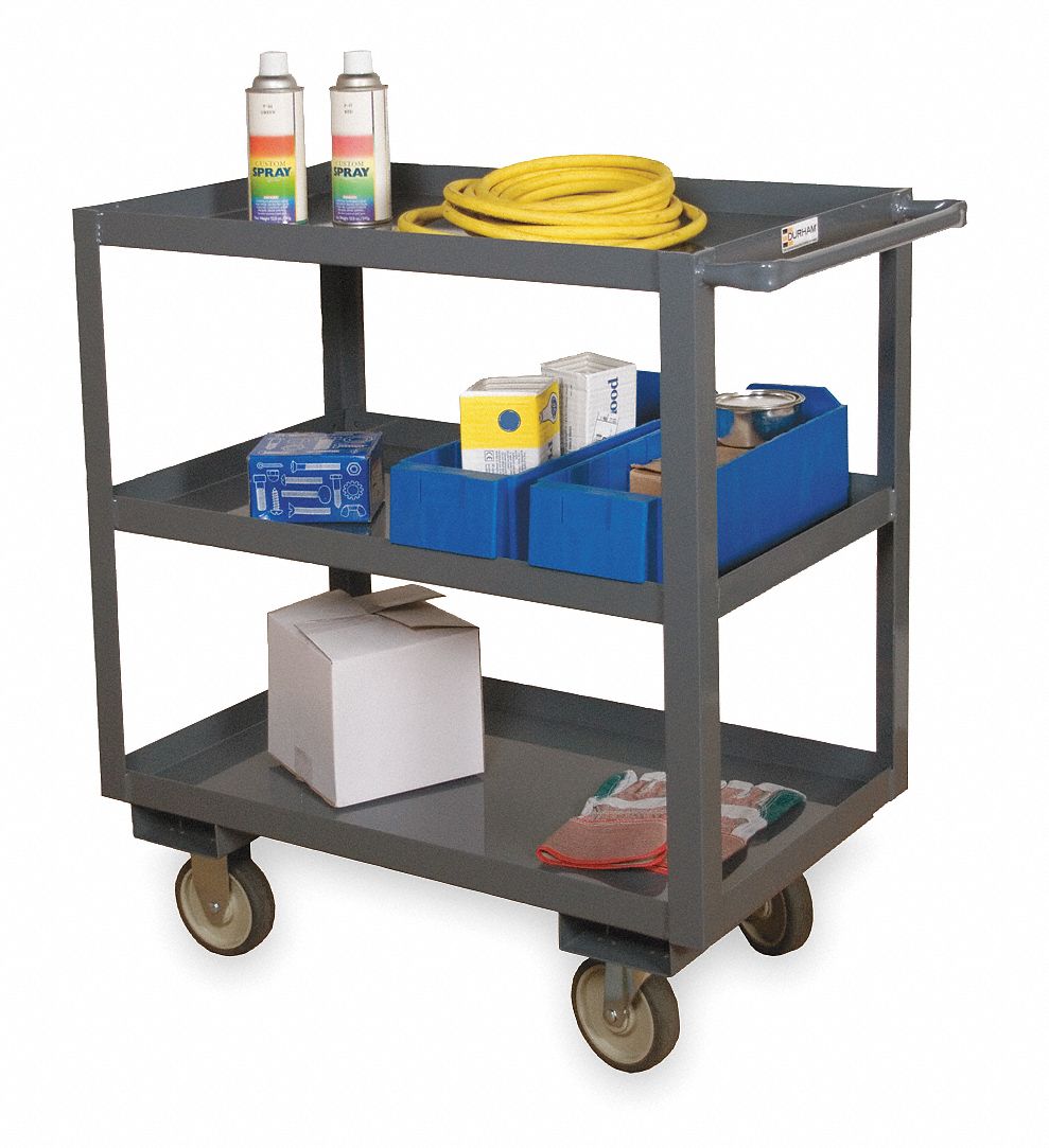 Welded Utility Cart, Load Capacity 1200 lb, Number of Shelves 3 - Grainger
