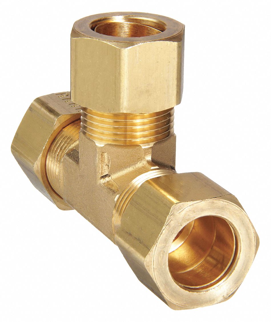 PARKER, 5/8 in OD x 5/8 in OD x 5/8 in OD Fitting Size, Brass, Compression Tee Fitting - 2P225 ...