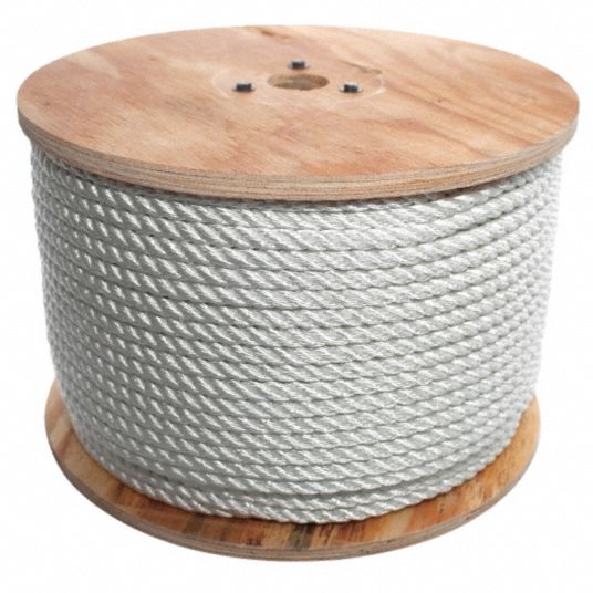 1/2 in dia. Nylon All Purpose Rigging Rope, White, 600 ft - Grainger