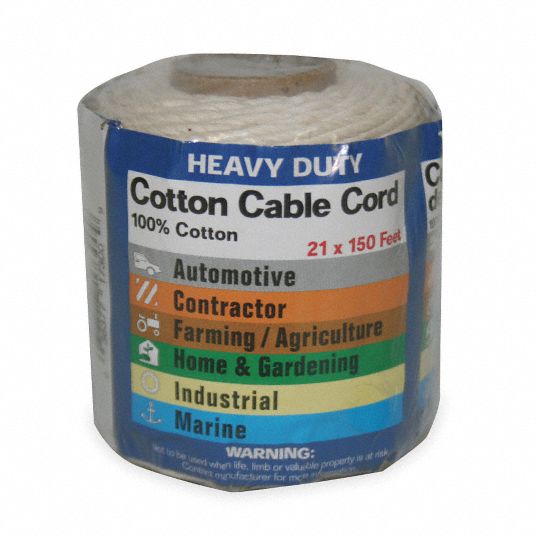1/14 in dia. Cotton All Purpose Tying and Bundling Rope, White, 150 ft ...