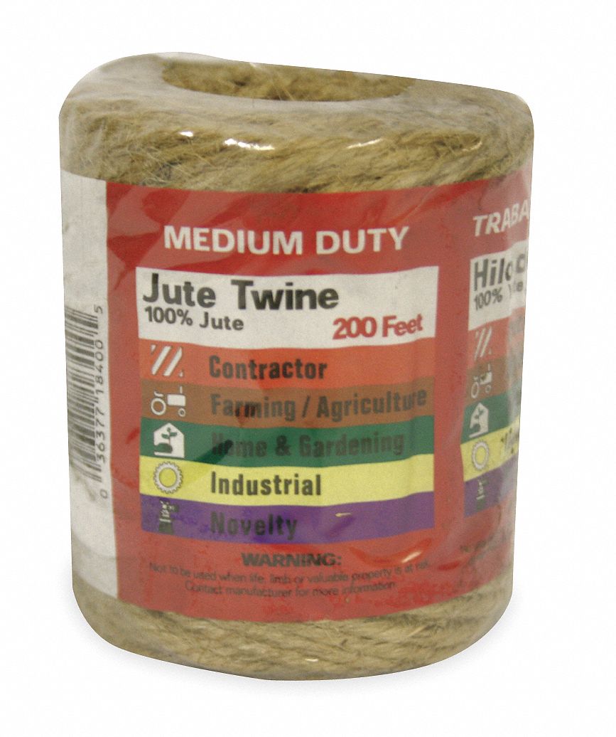5/64 in dia. Jute Twine Tying and Bundling Rope, Brown, 200 ft - Grainger