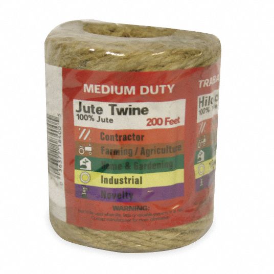 5/64 in dia. Jute Twine Tying and Bundling Rope, Brown, 200 ft - Grainger