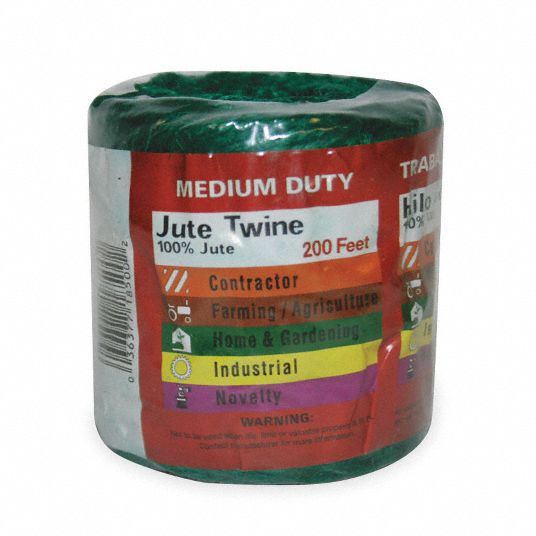 5/64 in dia. Jute Twine Tying and Bundling Rope, Green, 200 ft - Grainger