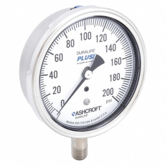 ASHCROFT, 0 psi / Hg to 200 psi, 3 1/2 in Dial, Industrial Pressure ...