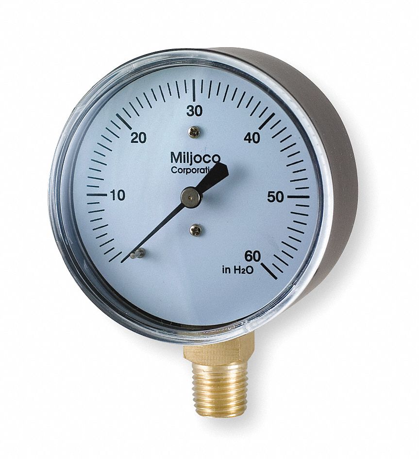 MILJOCO 2-1/2" Low Pressure Pressure Gauge, 0 to 60 In. H2O - 2RHE8 ...