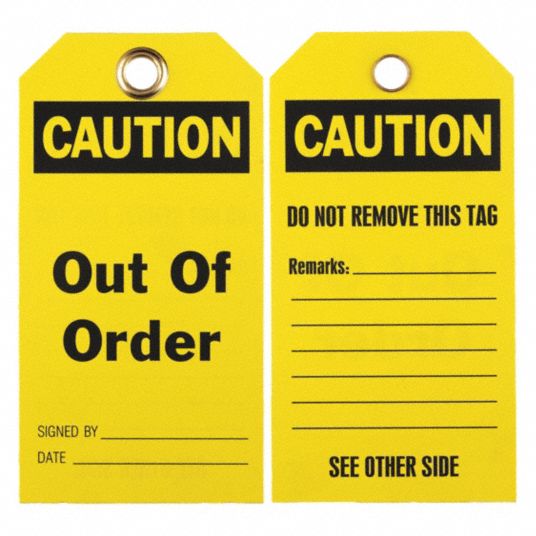 Caution Tag, Height 5-3/4", Width 3", Yellow, PK 25 - Grainger