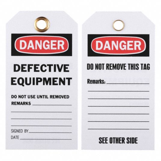 Danger Tag, Polyester, Defective Equipment Do Not Use Until Removed ...