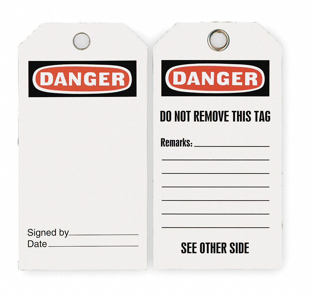 Danger Tag, Polyester, Height 5-3/4", Width 3", White, PK 25 - Grainger
