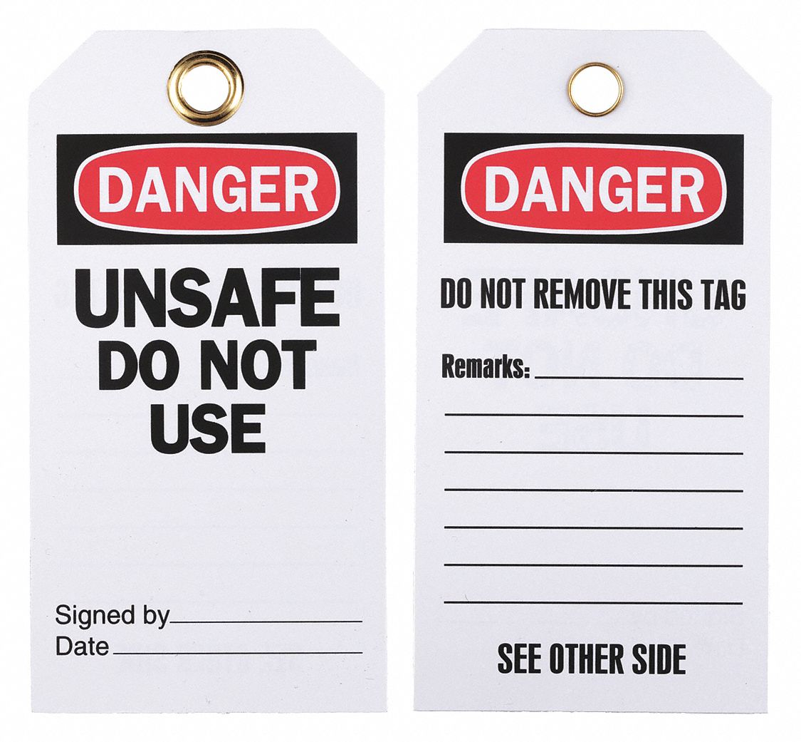 Danger Tag, Polyester, Unsafe Do Not Use, 5-3/4" x 3", 25 PK - Grainger